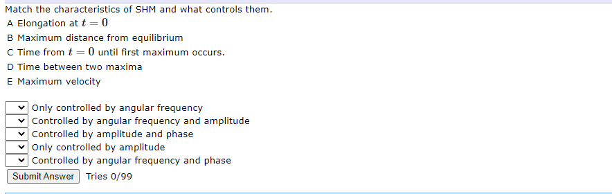 Solved Match the characteristics of SHM and what controls | Chegg.com