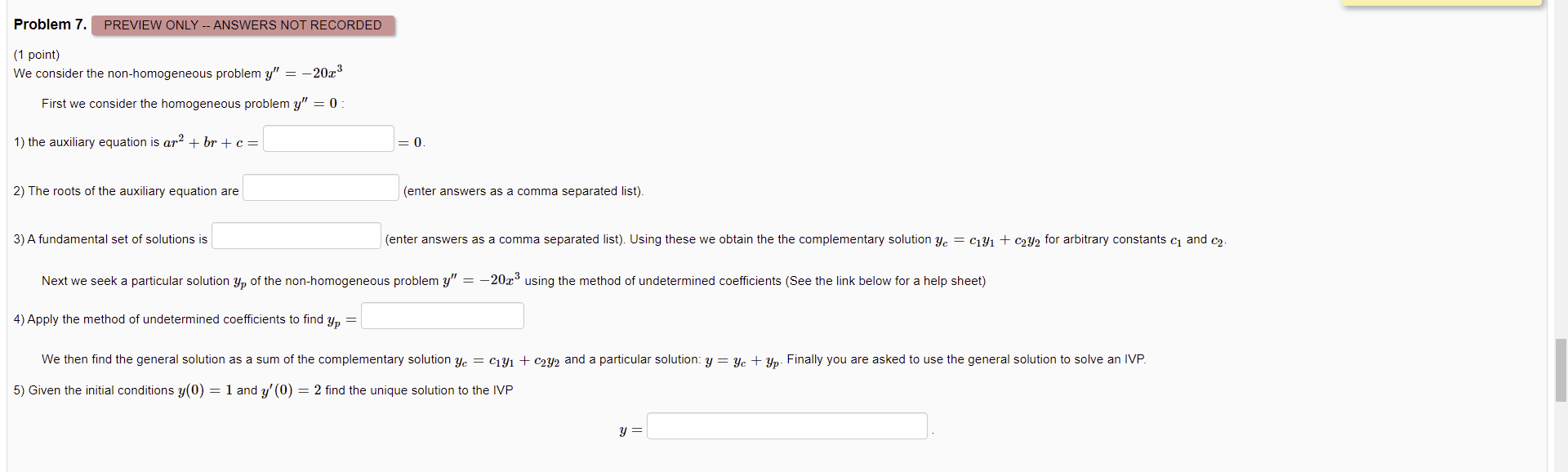 Solved Problem 7. PREVIEW ONLY -- ANSWERS NOT RECORDED (1 | Chegg.com