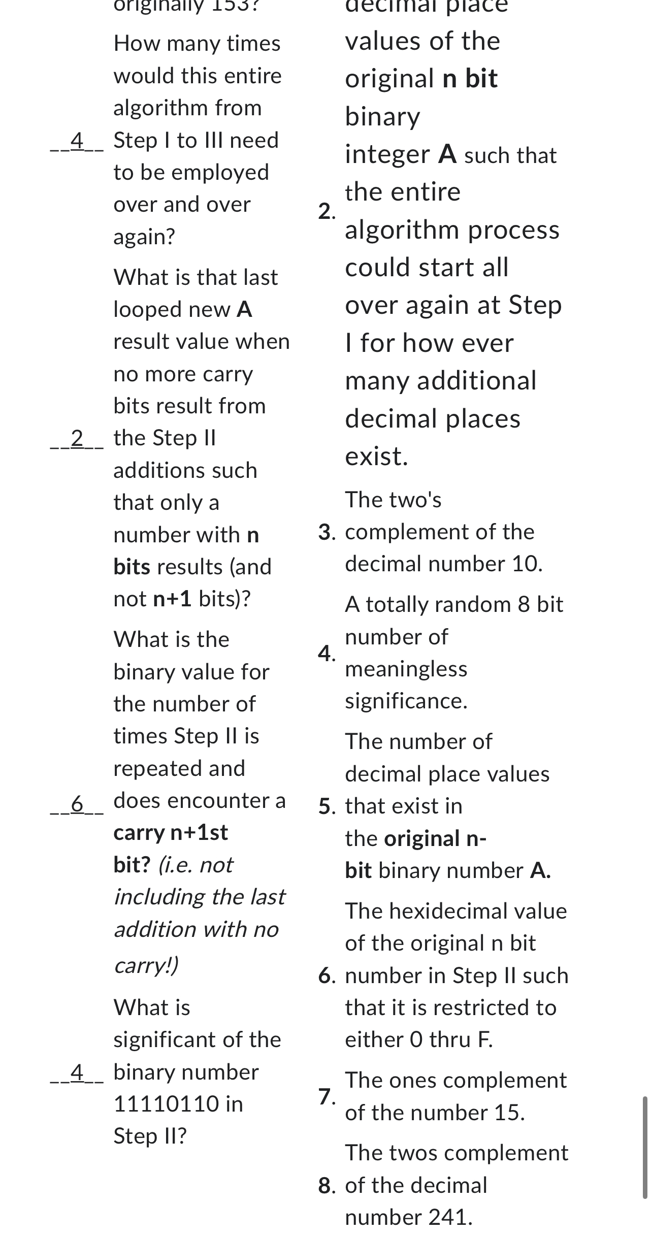 Solved Match the following questions, given the digital | Chegg.com
