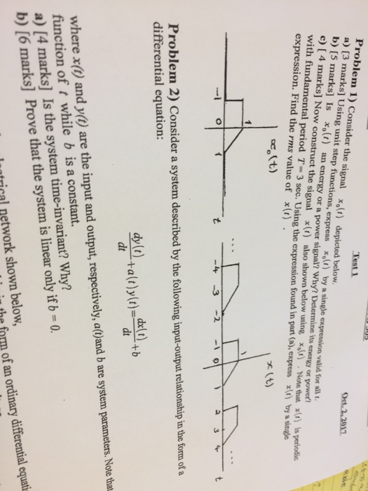 Solved Problem 1) Consider the signal xolt) depicted below | Chegg.com