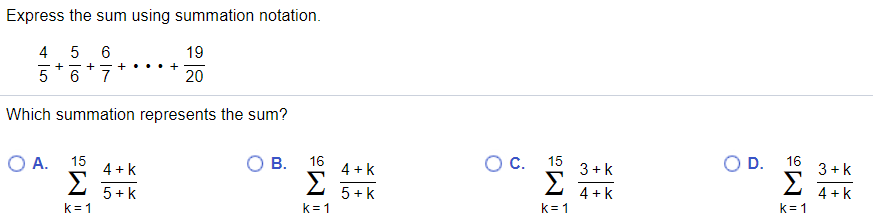 Solved Express the sum using summation notation. 4 5 6 567 + | Chegg.com