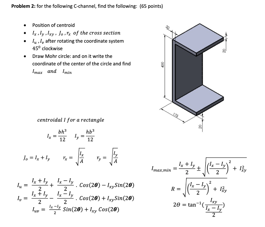 Solved Problem 2: for the following C-channel, find the | Chegg.com