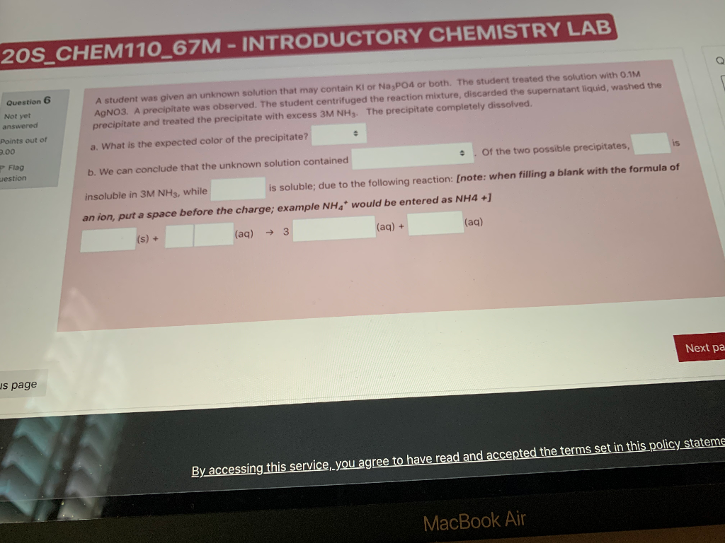 Solved 20S CHEM110_67M - INTRODUCTORY CHEMISTRY LAB Question | Chegg.com