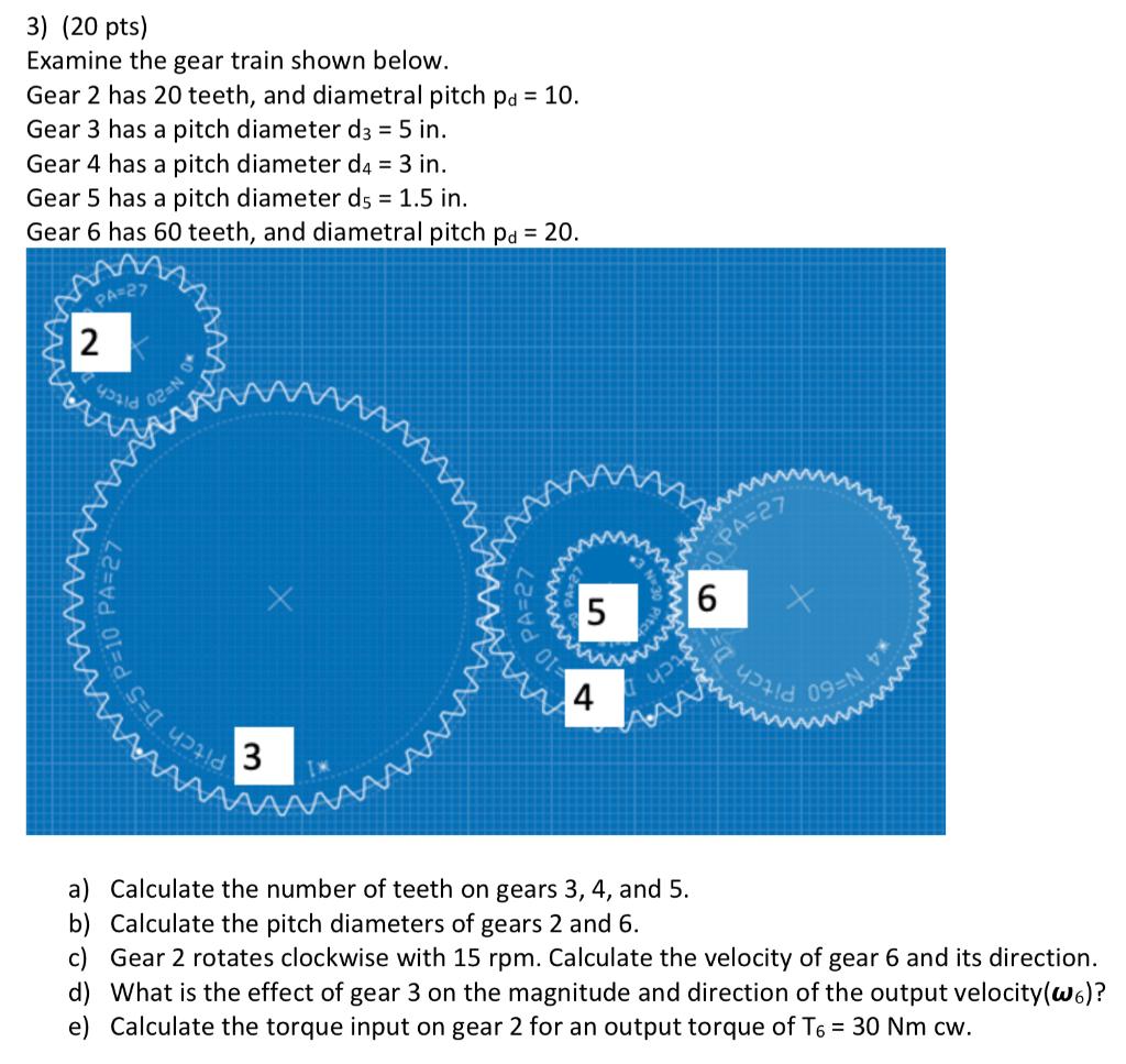 Solved 3) (20 pts) Examine the gear train shown below. Gear | Chegg.com