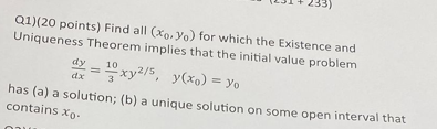 Q1)(20 points) Find all (x0,y0) for which the | Chegg.com
