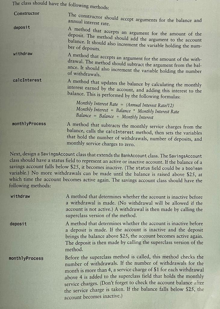 Solved 9. BankAccount and Savings Account Classes Design an | Chegg.com