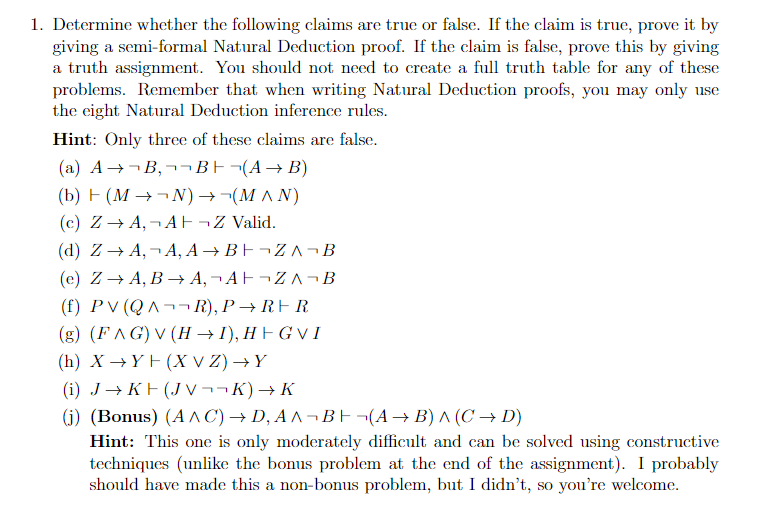 Solved 1. Determine whether the following claims are true or | Chegg.com