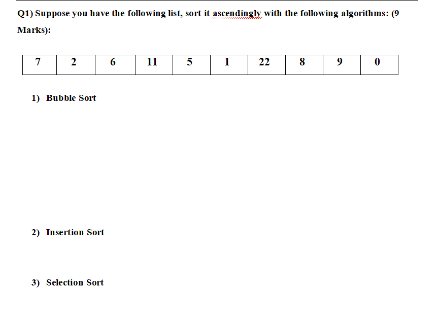 Solved Q1) Suppose you have the following list, sort it | Chegg.com