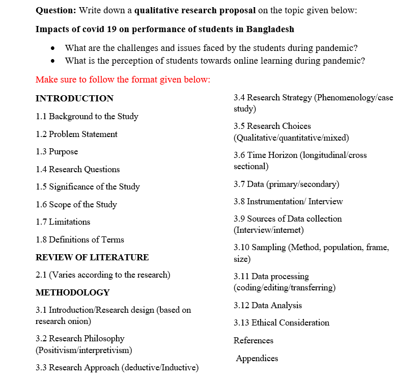 Solved Question: Write down a qualitative research proposal | Chegg.com