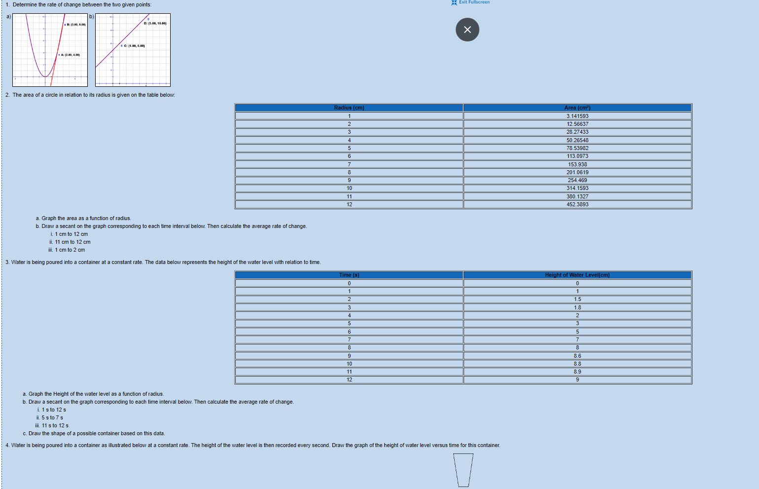 Solved 1. Determine the rate of change between the two given | Chegg.com