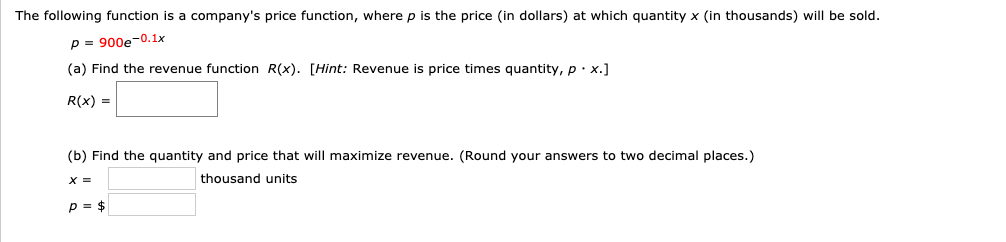 Solved The following function is a company's price function, | Chegg.com
