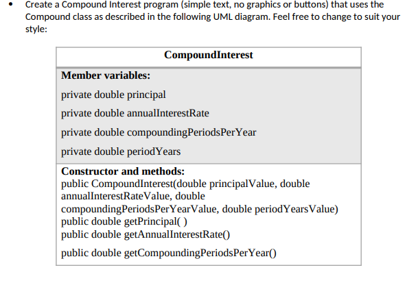Solved Create a Compound Interest program (simple text, no | Chegg.com