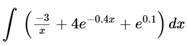 Solved ∫﻿﻿(-3x+4e-0.4x+e0.1)dx | Chegg.com
