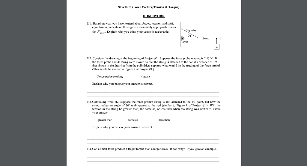 STATICS (Force Vectors, Tension & Torque) HOMEWORK | Chegg.com