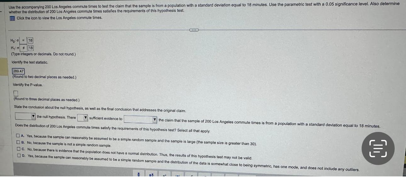 Solved Use the accompanying 200 Los Angeles commute times to | Chegg.com