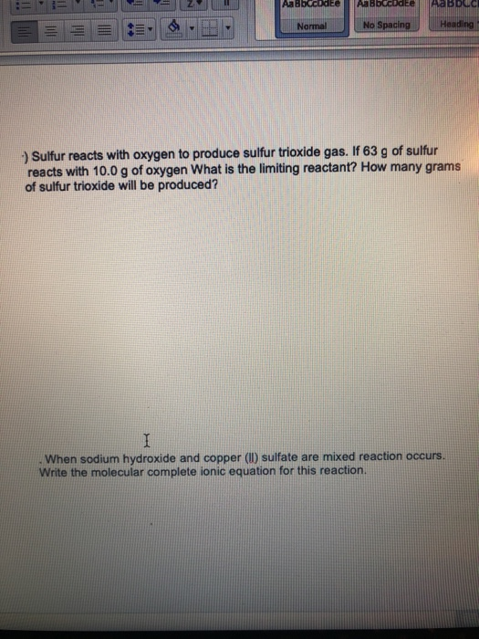 Solved No SpacingD Normal ) Sulfur reacts with oxygen to | Chegg.com
