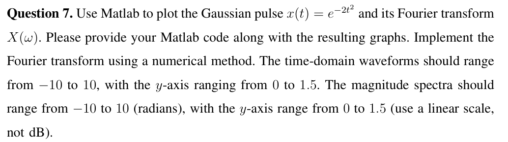 Solved Question 7. ﻿Use Matlab to plot the Gaussian pulse \( | Chegg.com