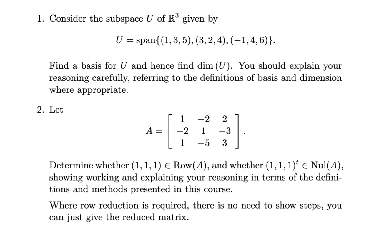 Solved Consider the subspace U ﻿of R3 ﻿given | Chegg.com