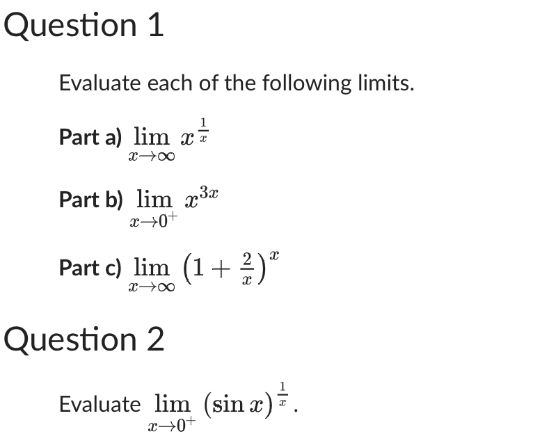Solved Evaluate each of the following limits. Part a) | Chegg.com