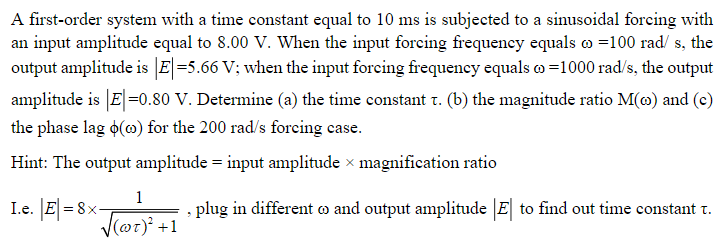 Solved A first-order system with a time constant equal to 10 | Chegg.com