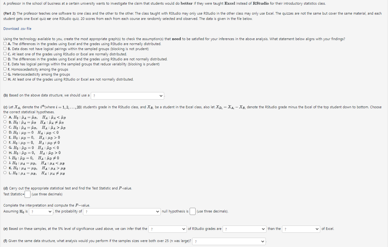 Solved student gets one Excel quiz or one RStudio quiz. 20 | Chegg.com