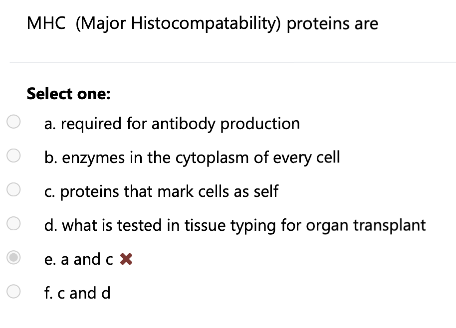 Solved MHC (Major Histocompatability) proteins are Select | Chegg.com