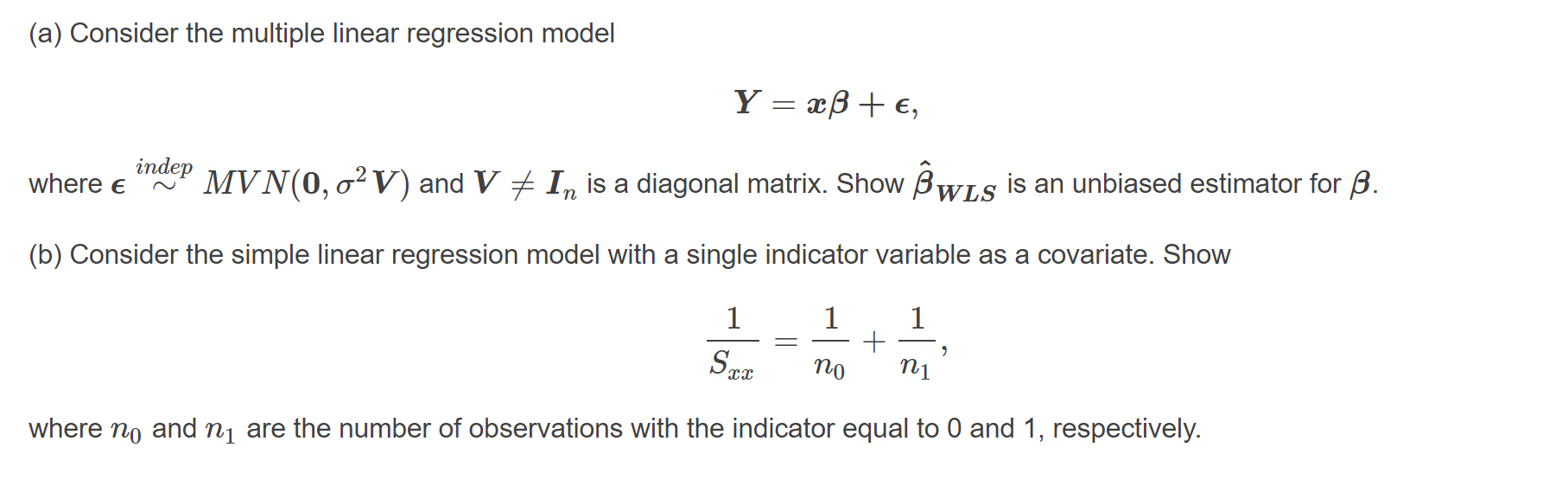 Solved A Consider The Multiple Linear Regression Model Y 8162