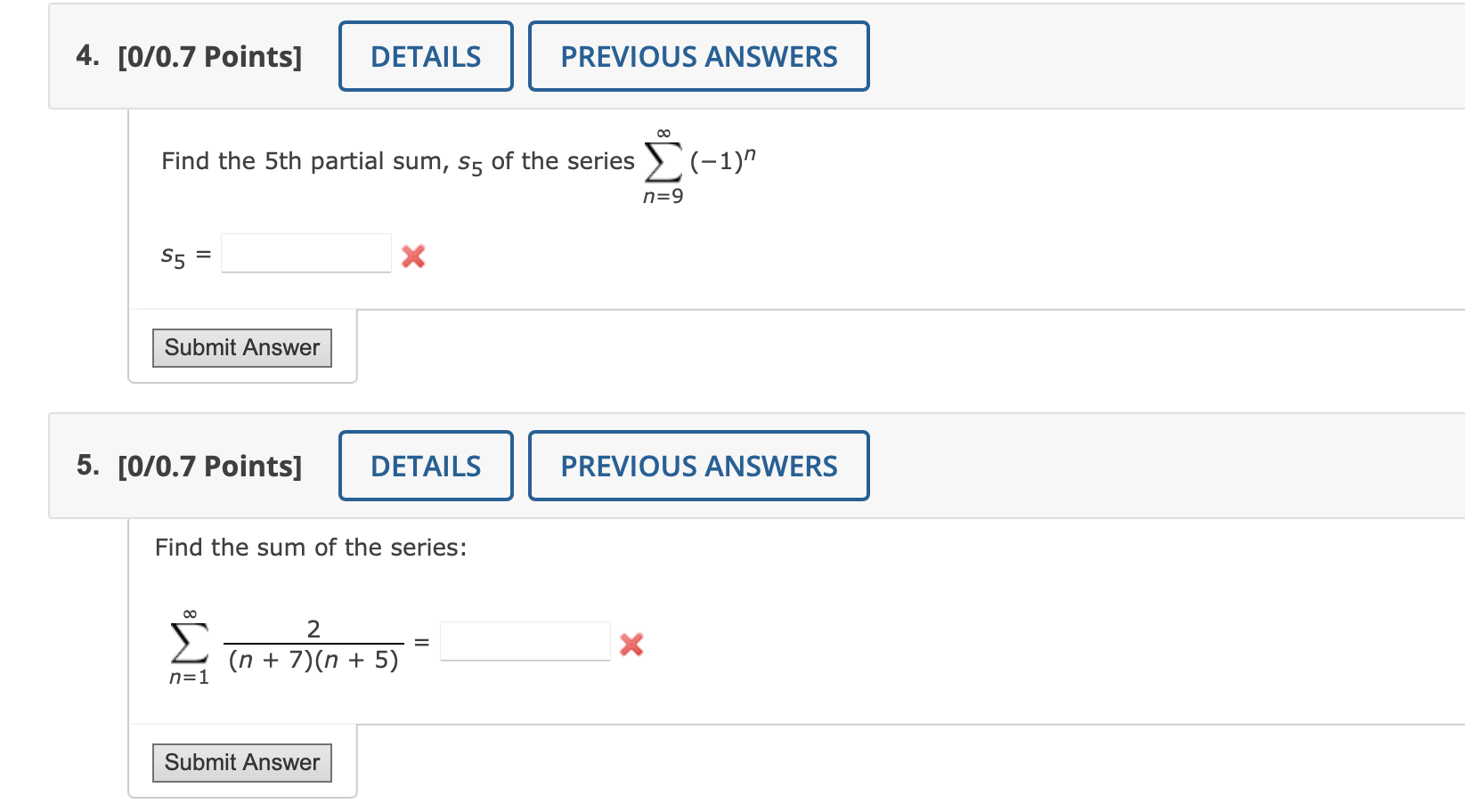 Solved Find the 5th partial sum, s5 of the series ∑n=9∞(−1)n | Chegg.com