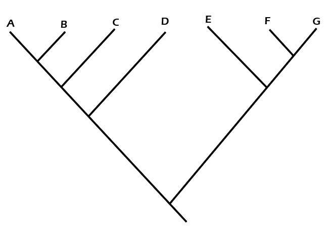 Solved On this tree, D is the closest relative to: A) OTU | Chegg.com