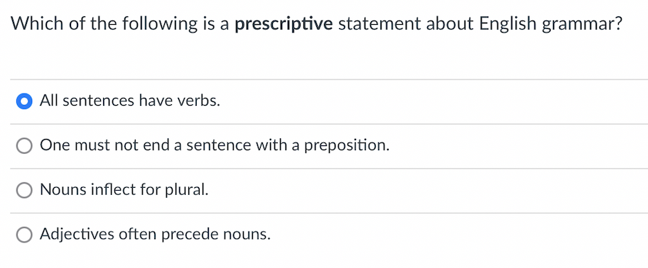 Solved LINGUISTIC QUESTIONS Prescriptive rules result in the | Chegg.com