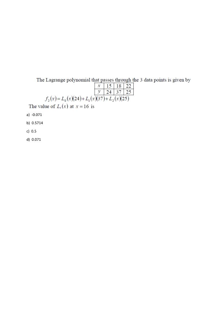 Solved The Lagrange polynomial that passes through the 3 | Chegg.com