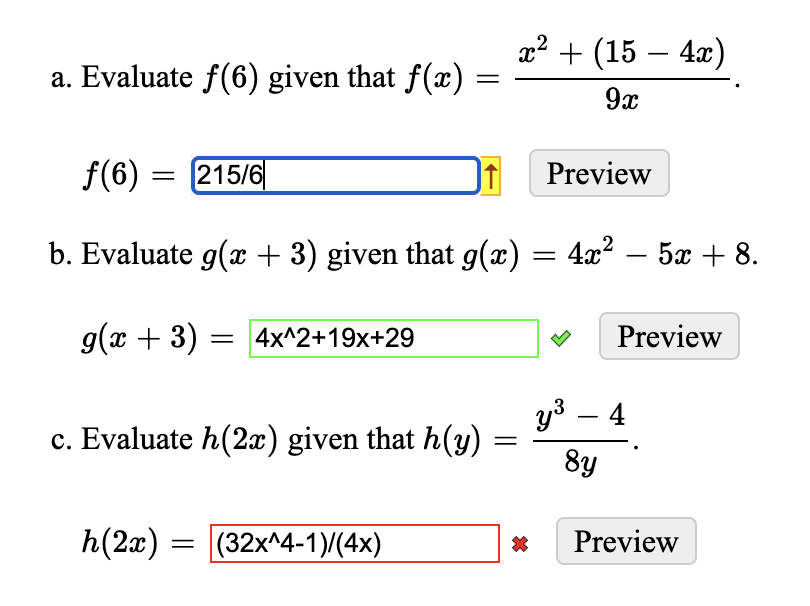 Solved Evaluate f(6) given that f(x)=9xx2+(15−4x). f(6)= | Chegg.com