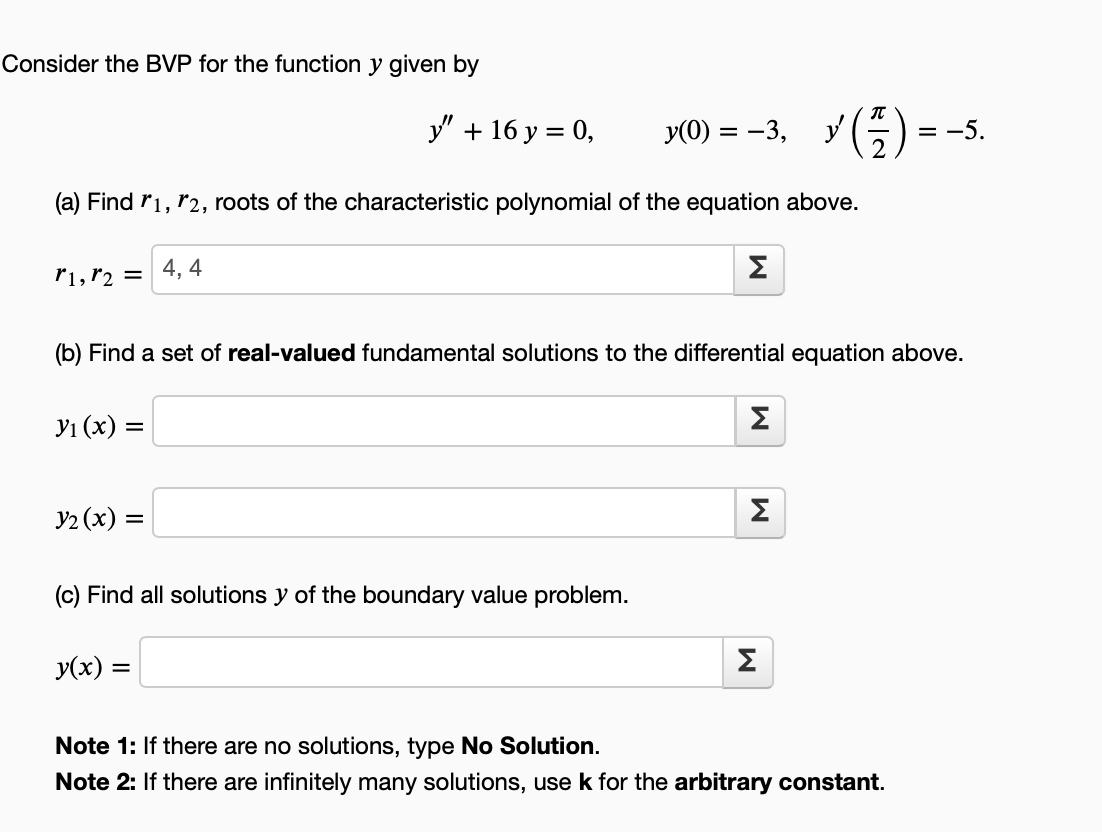 Solved Consider the BVP for the function y given by y(0) = | Chegg.com