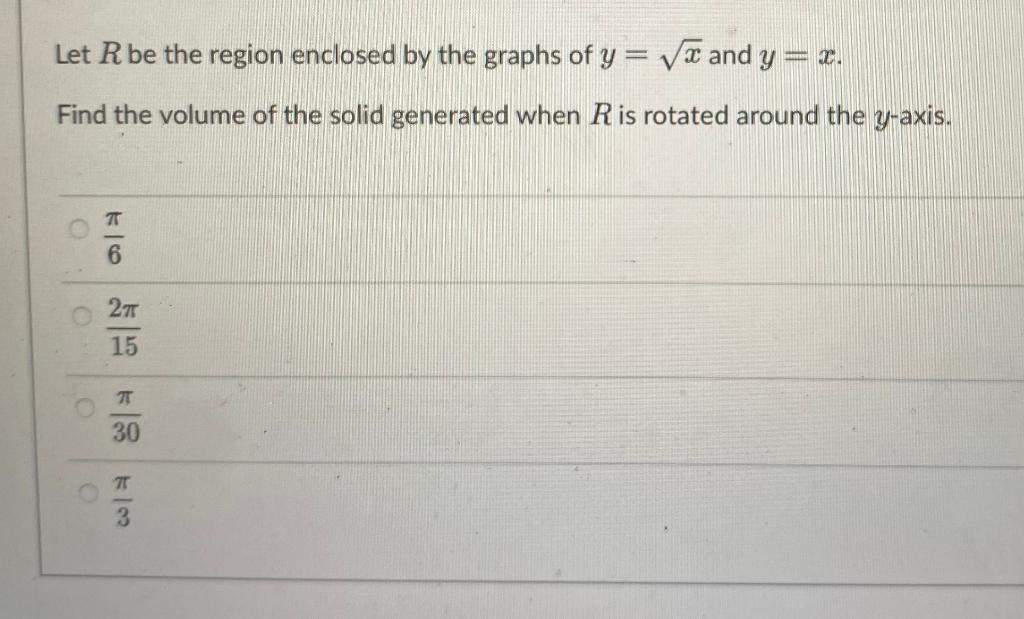 [Solved]: Let R be the region enclosed by the graphs of y=