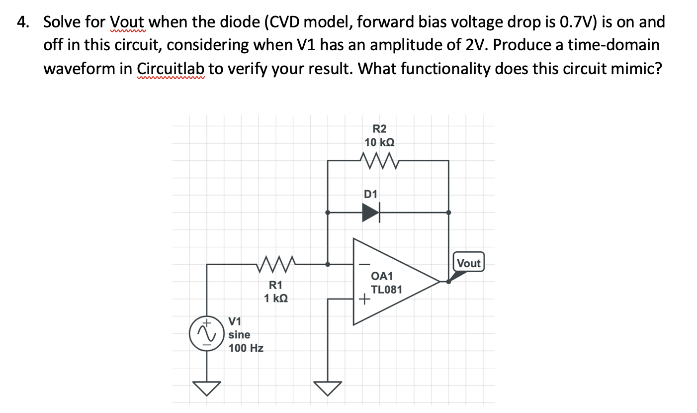 Solved Solve for Vout when the diode (CVD model, forward | Chegg.com