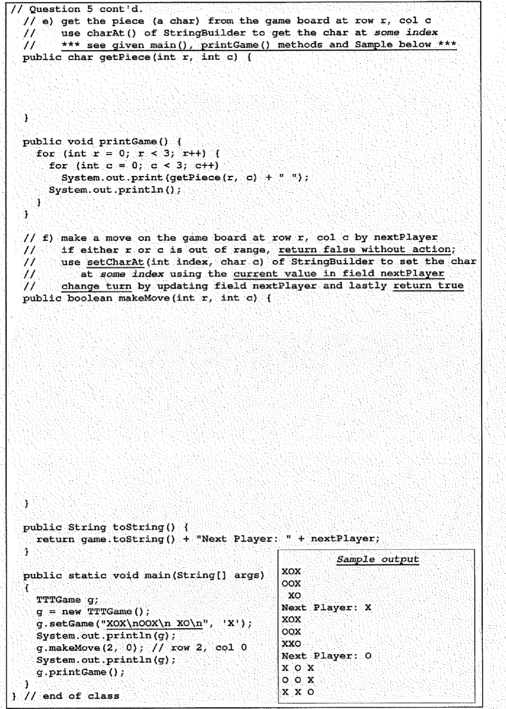 Solved // Question 5 cont'd. // e) get the piece (a char) | Chegg.com