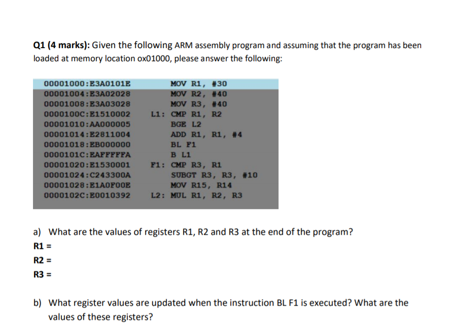 Given The Following Arm Assembly Program And Assuming