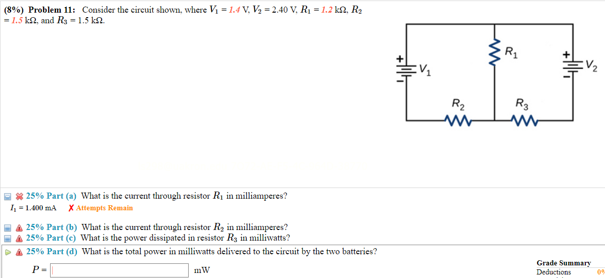 Solved (8\%) Problem 11: Consider the circuit shown, where | Chegg.com