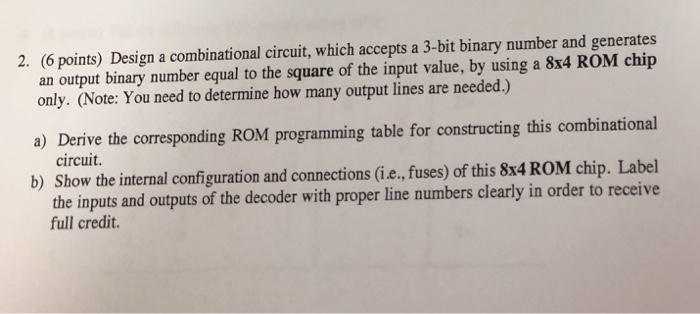 Solved 2. (6 points) Design a combinational circuit, which | Chegg.com