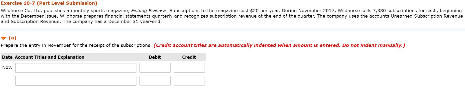Solved Exercise 10-7 (Part Level Submission) Wildhorse Co. | Chegg.com