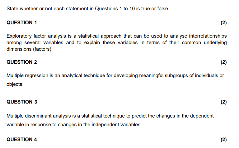 Solved State whether or not each statement in Questions 1 to | Chegg.com