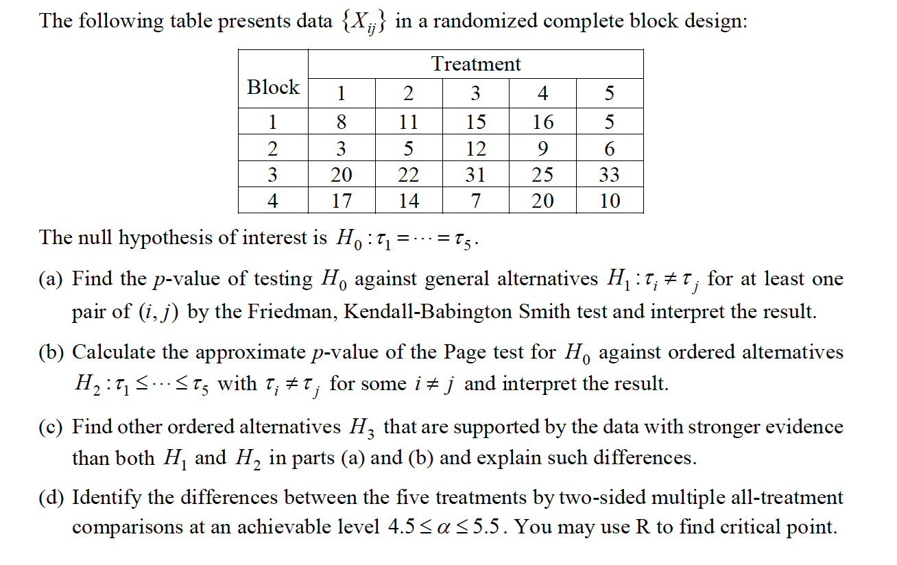 Solved The following table presents data {Xij} in a | Chegg.com