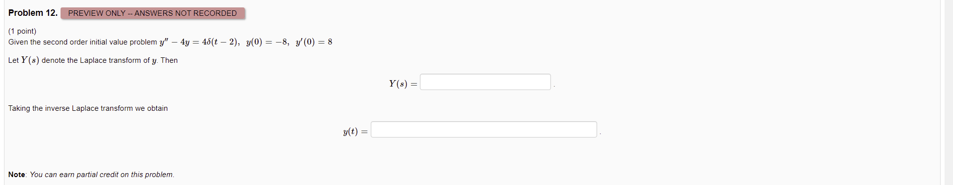 Solved Problem 12. PREVIEW ONLY -- ANSWERS NOT RECORDED (1 | Chegg.com
