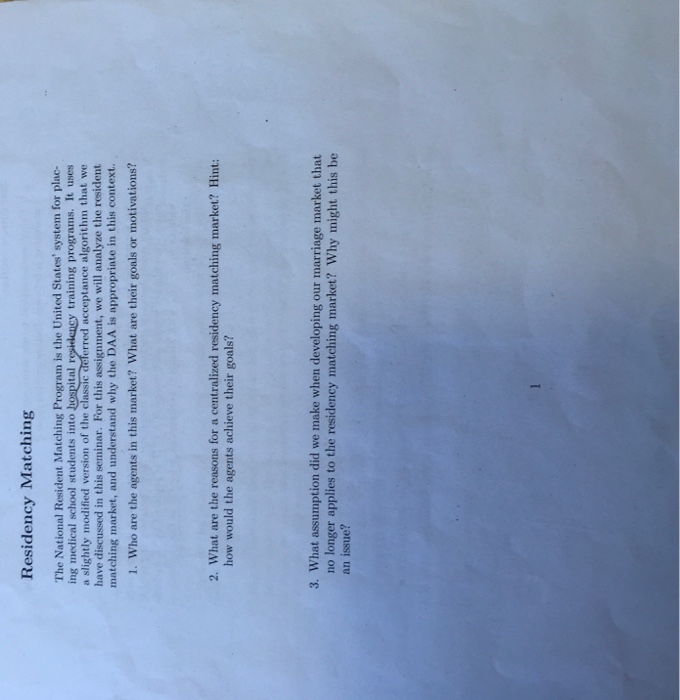 Residency Matching The National Resident Matching | Chegg.com