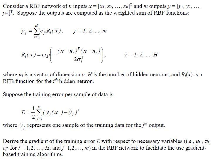 Consider a RBF network of n inputs x = [x1, x2, ..., | Chegg.com