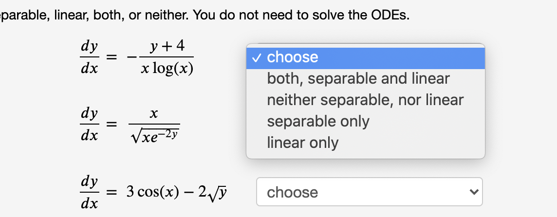 Solved (1 point) Classify each of the following ODEs as | Chegg.com