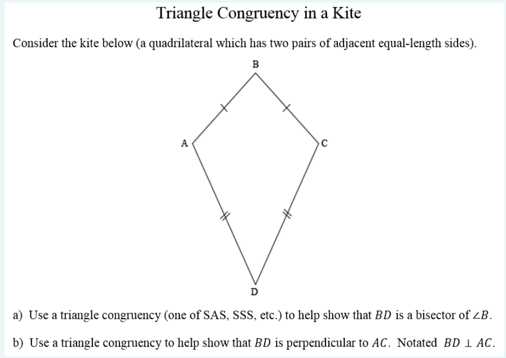 Solved Triangle Congruency in a Kite Consider the kite below | Chegg.com