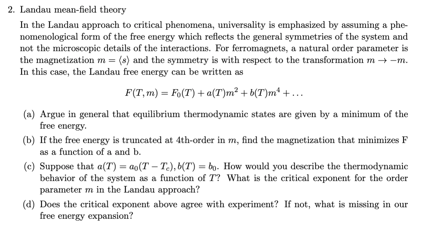 Solved 2. Landau mean-field theory In the Landau approach to | Chegg.com