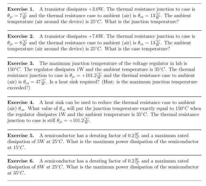 Solved Exercise 1. A transistor dissipates +3.0 W. The | Chegg.com