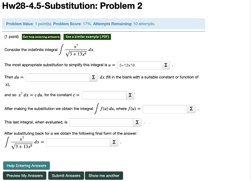 Solved Hw28-4.5-Substitution: Problem 2 Problem Value: 1 | Chegg.com